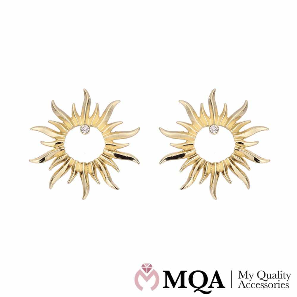 Örhängen med stor sol och liten klar sten